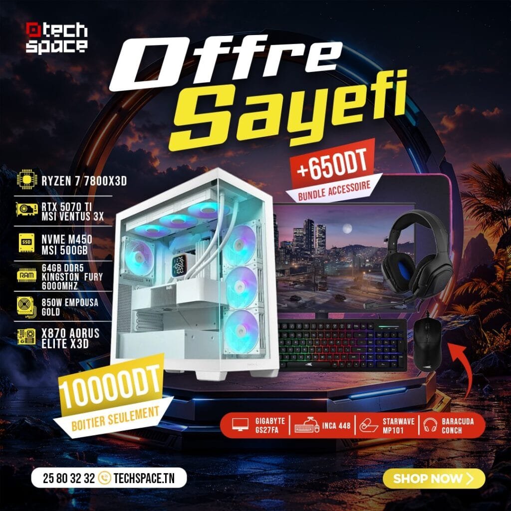 PC Gamer Ryzen 5 9600X RTX 5070 Ti WINDFORCE Ultimate - Tech Space Tunisie